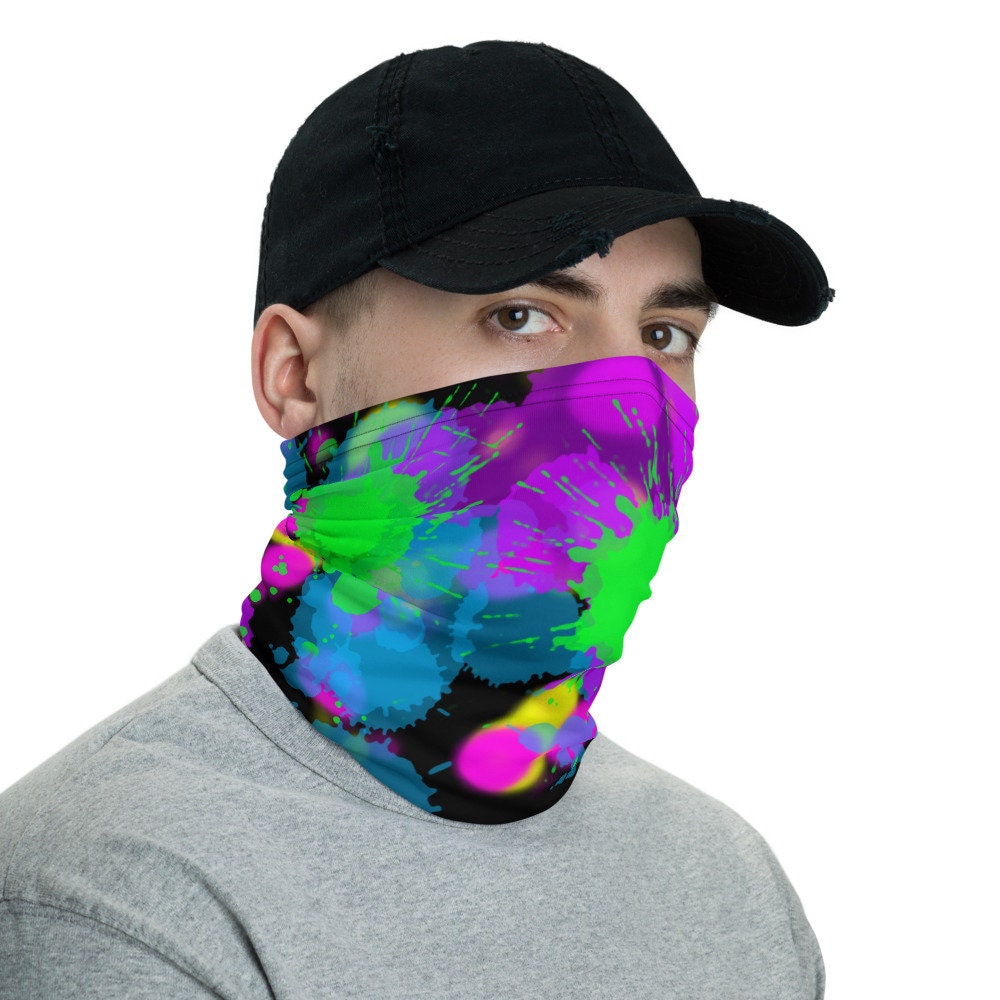 Neon Paint Splatter Neck Gaiter Scarf Face Shield - Etsy