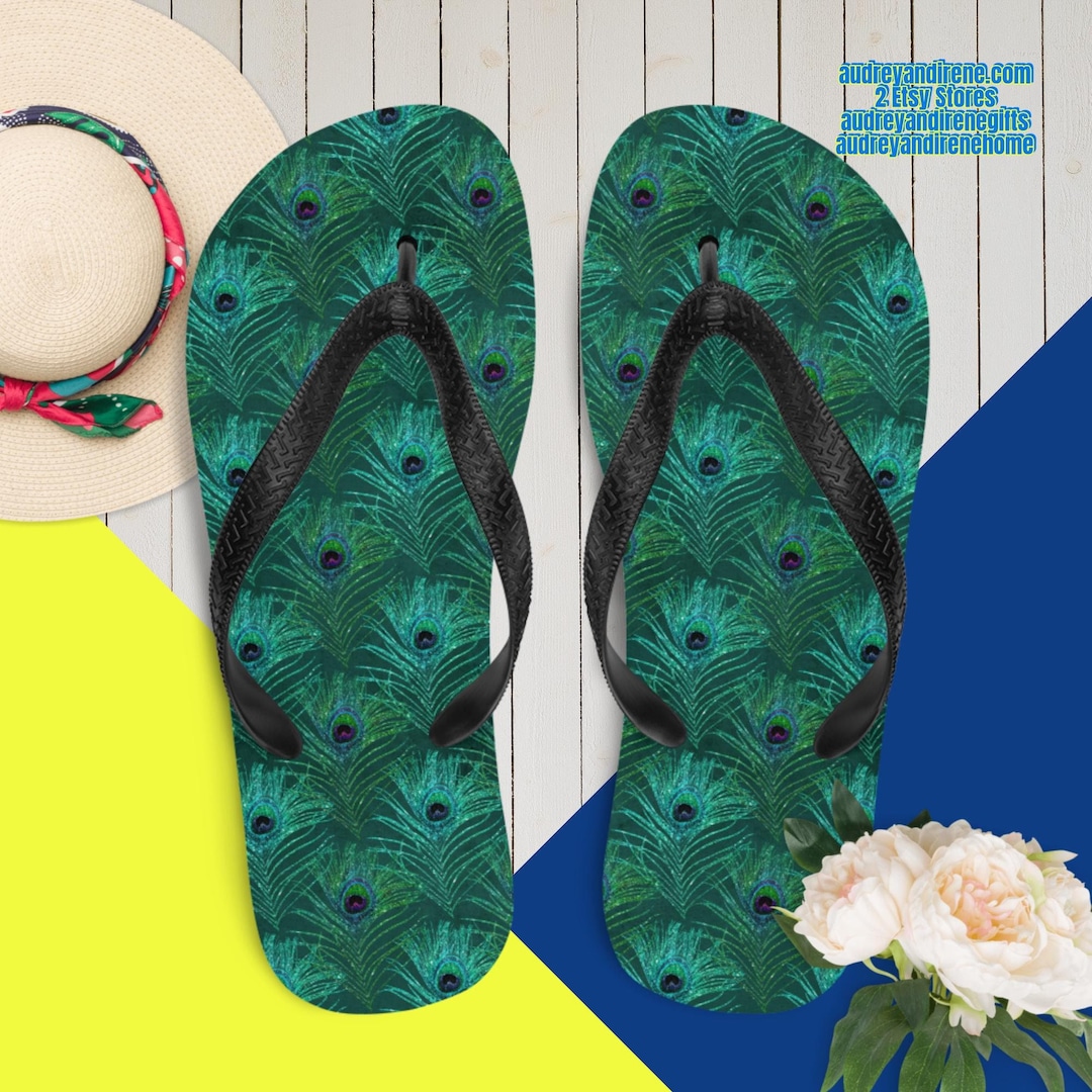 Peacock Feathers Flip-flops Slides - Etsy