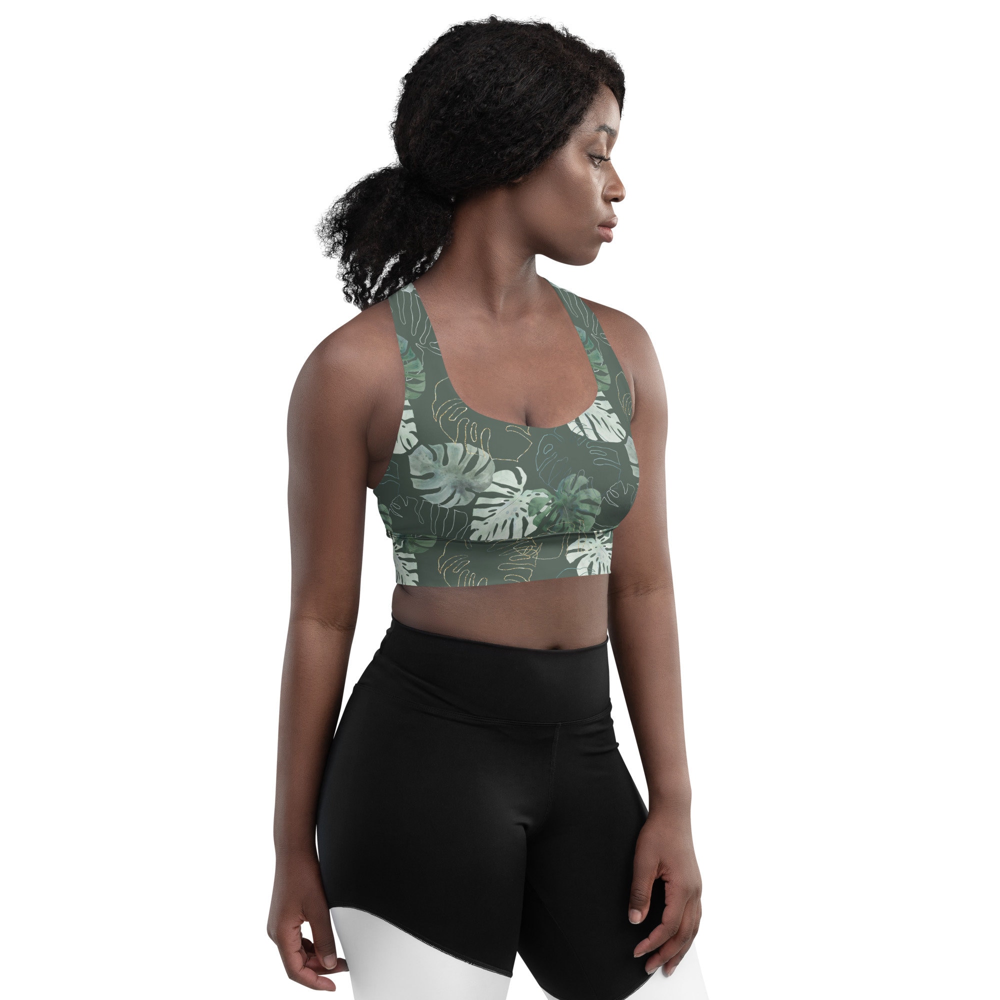 Green Tropical Leaf Longline Sports Bra - Etsy