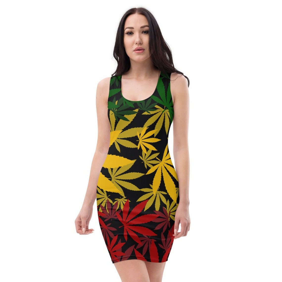 Reggae Cannabis Leaf Rasta MJ Bodycon Fitted Party Dress | Etsy