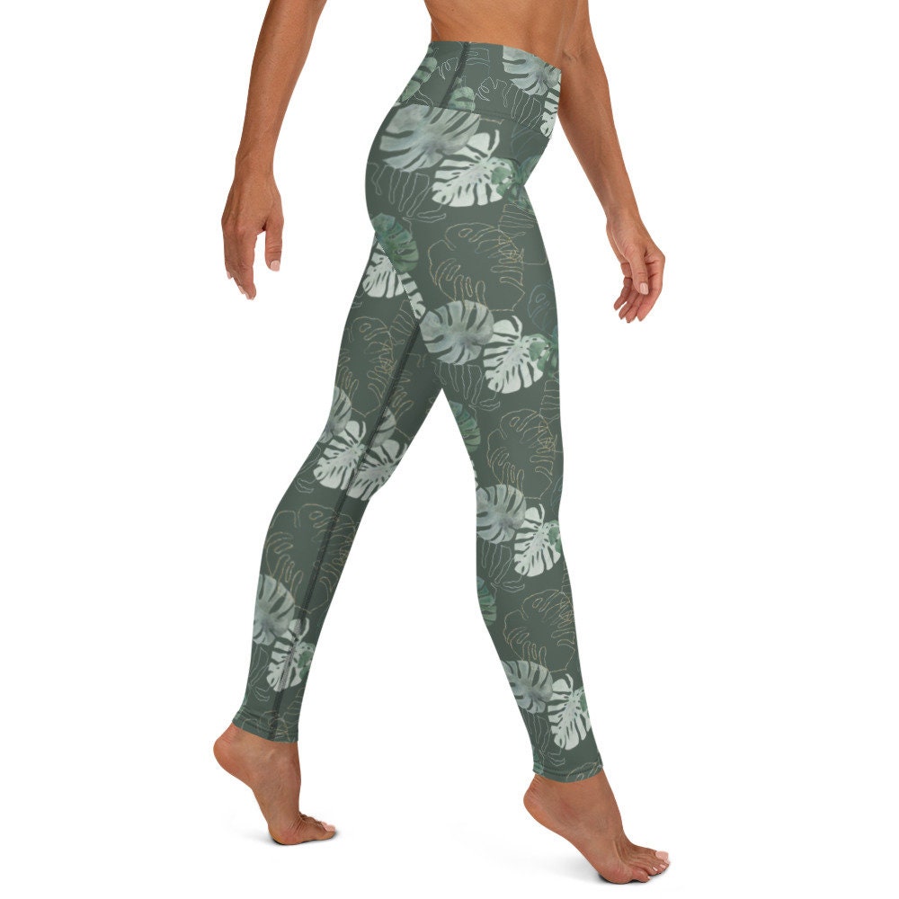 Green Tropical Leaf Yoga Workout Pants Leggings Meditation - Etsy
