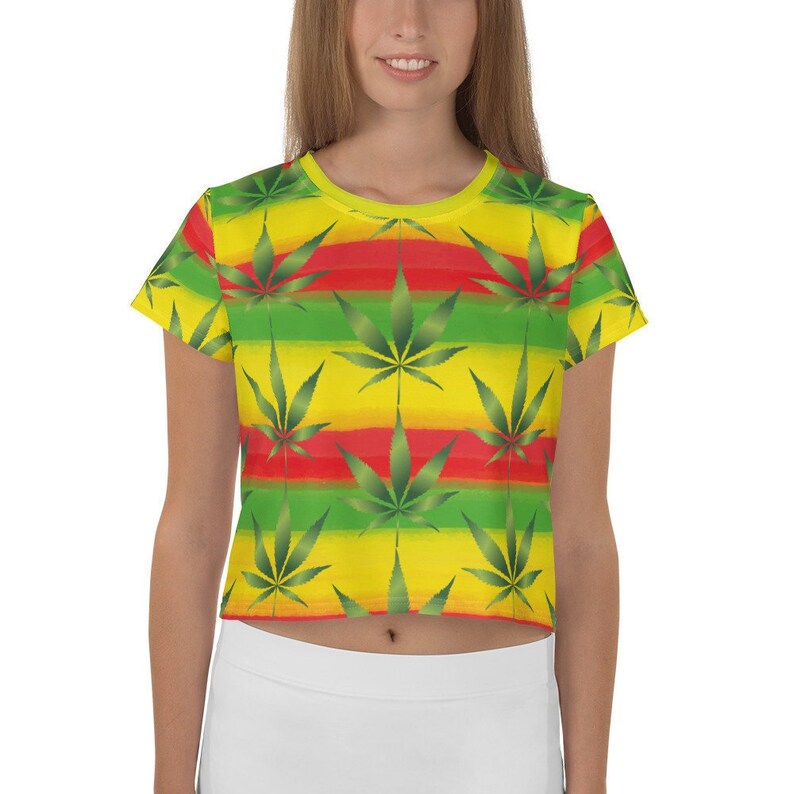 Reggae Rasta Striped Cannabis Leaf Crop Tee - Etsy