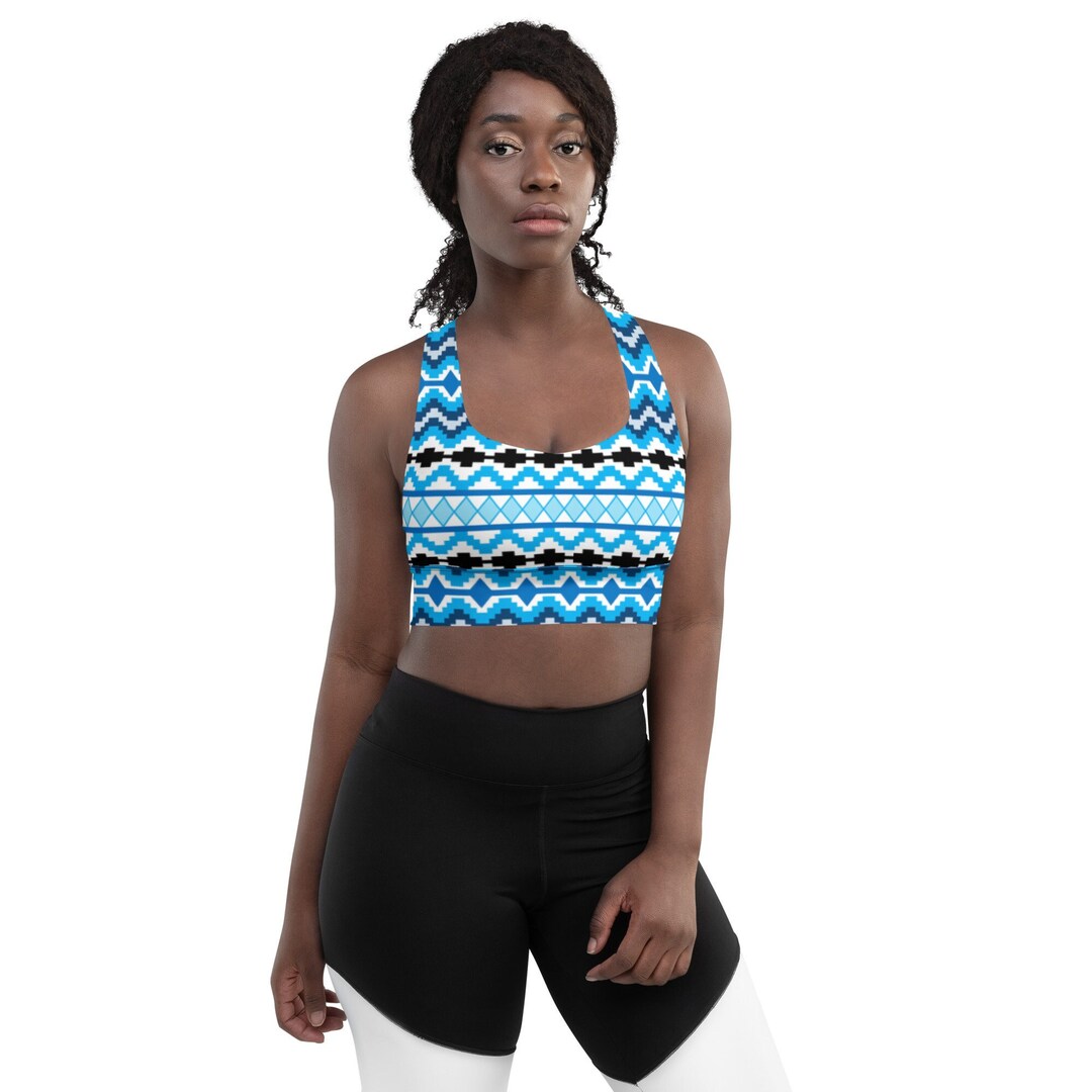 Aztec Ethnic Blue Black Longline Sports Bra - Etsy