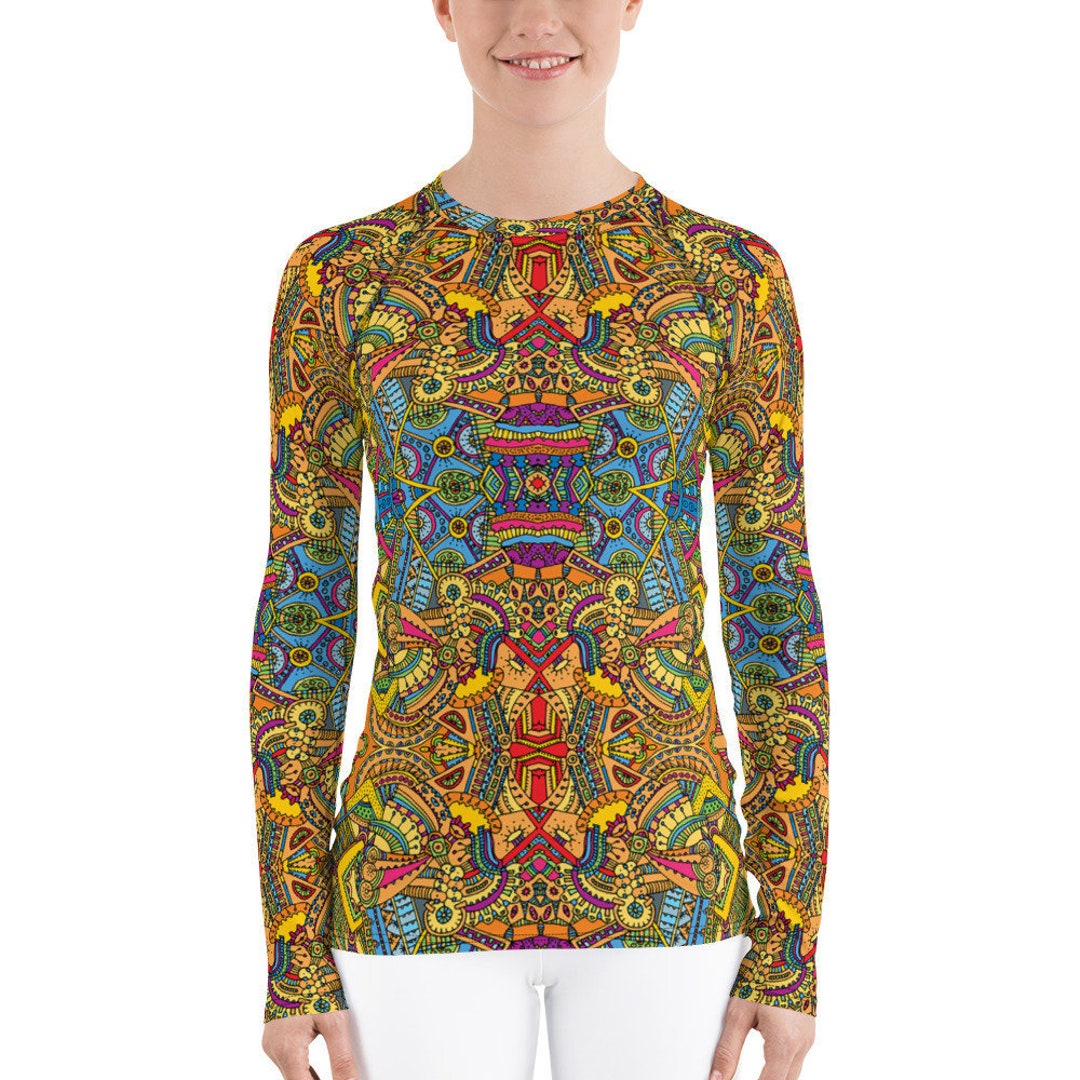Gold Boho Style Geometric Women's Rash Guard - Etsy