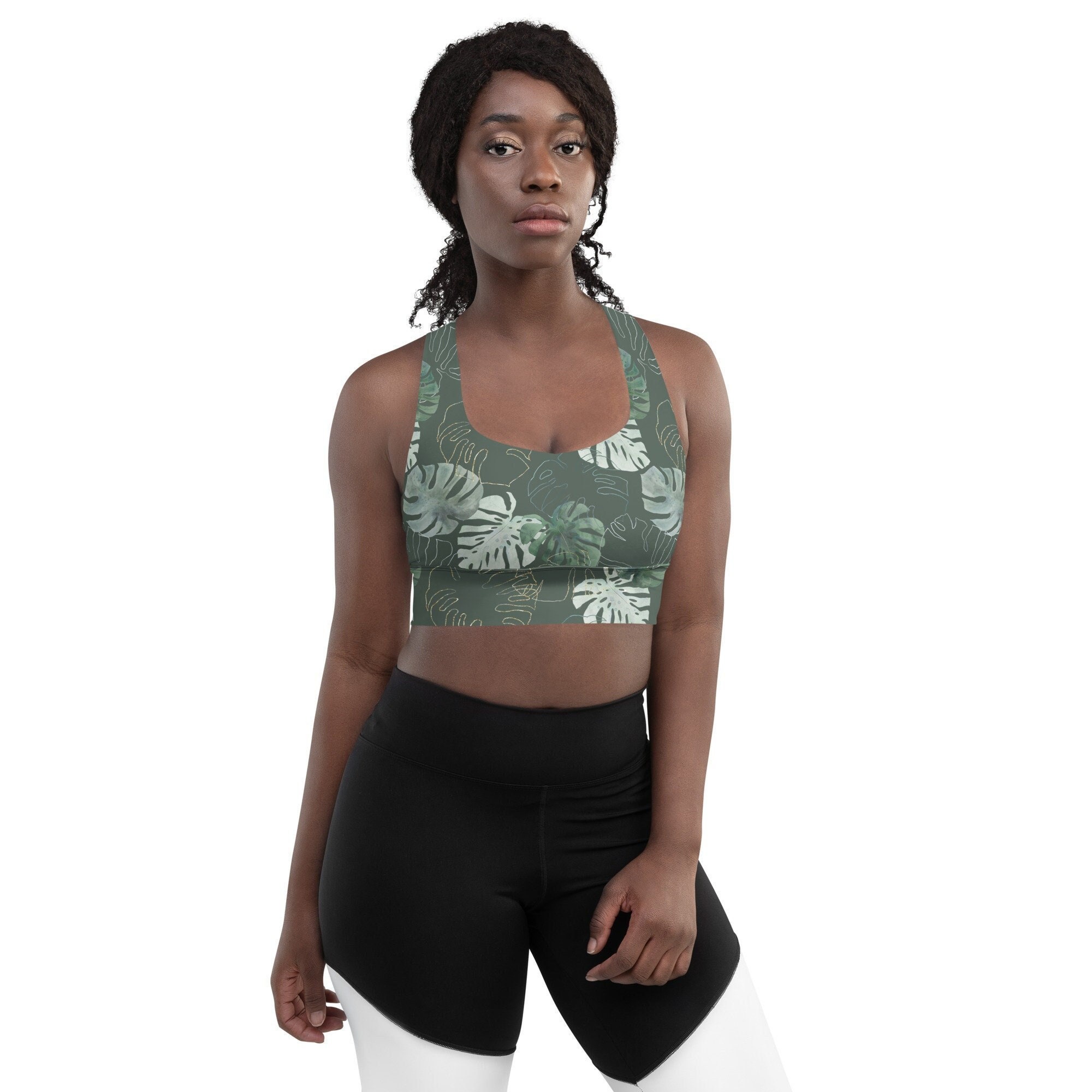 Green Tropical Leaf Longline Sports Bra - Etsy