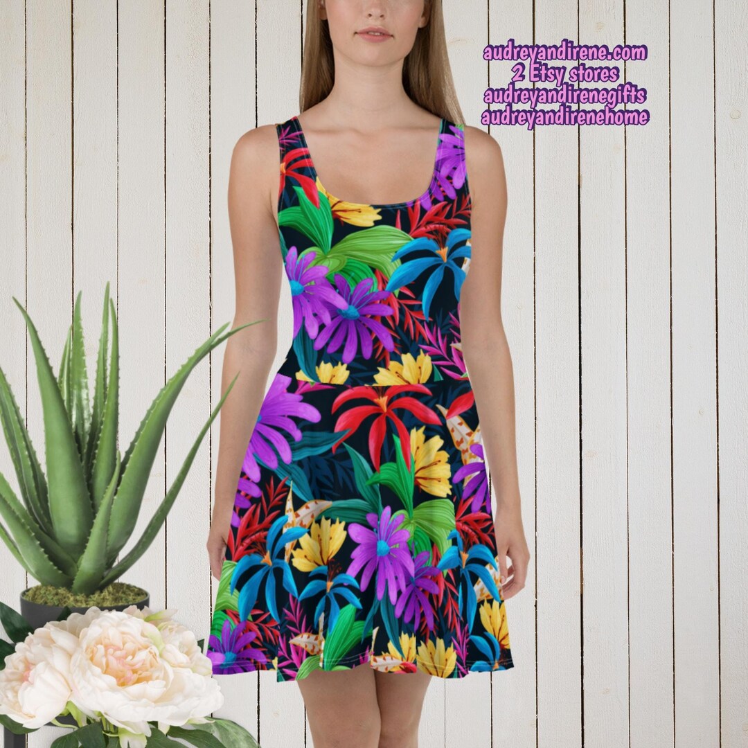 Purple Exotic Neon Tropical Floral Skater Dress - Etsy