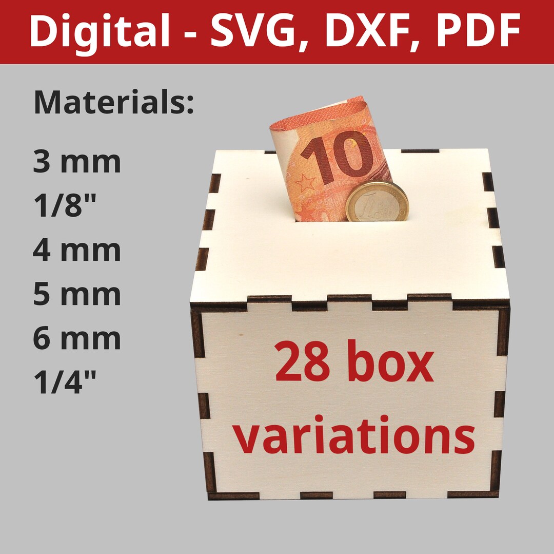 Money Box, Savings Box, 28 Sizes, Multiple Material Thicknesses | SVG ...