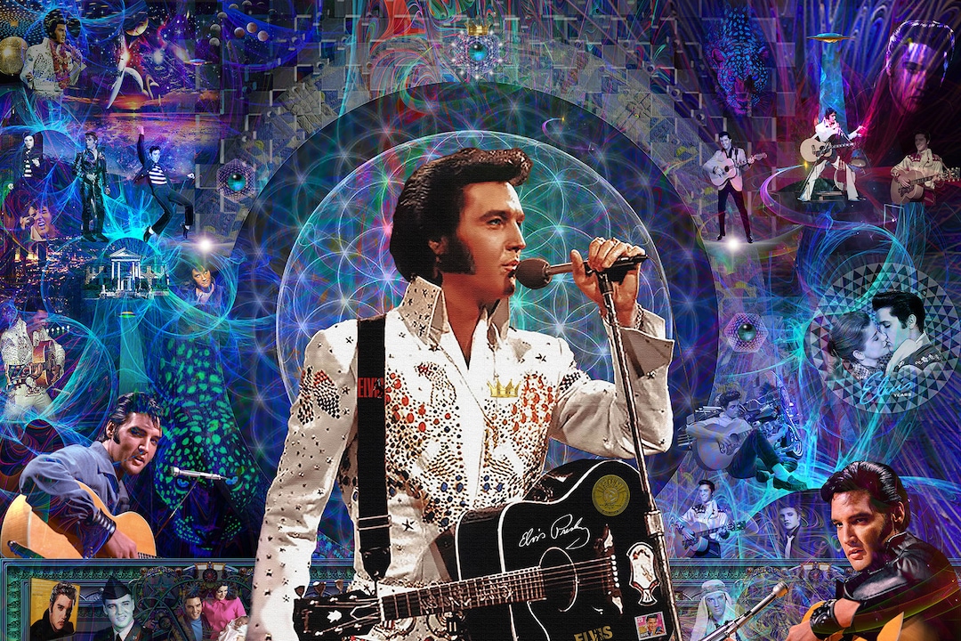 LOVING ELVIS - Mix Media Quiropainting on Canvas 36 X 24 Inch - Tribute ...