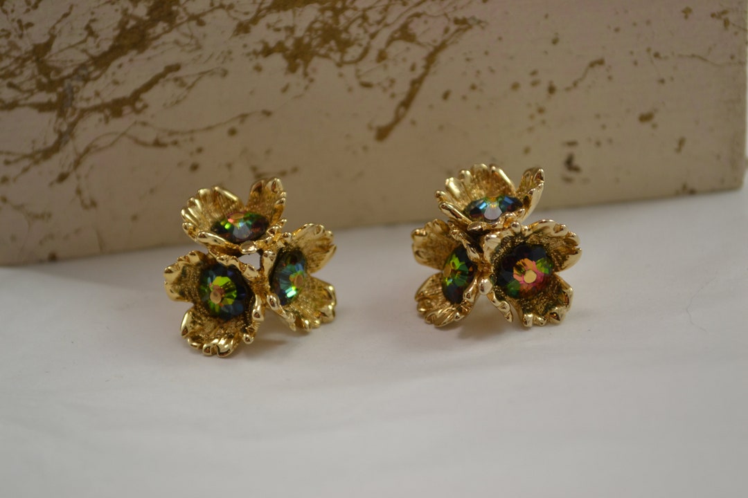 Vintage Lec Le Avon Marcel Boucher Watermelon Rhinestone Clip Earrings ...