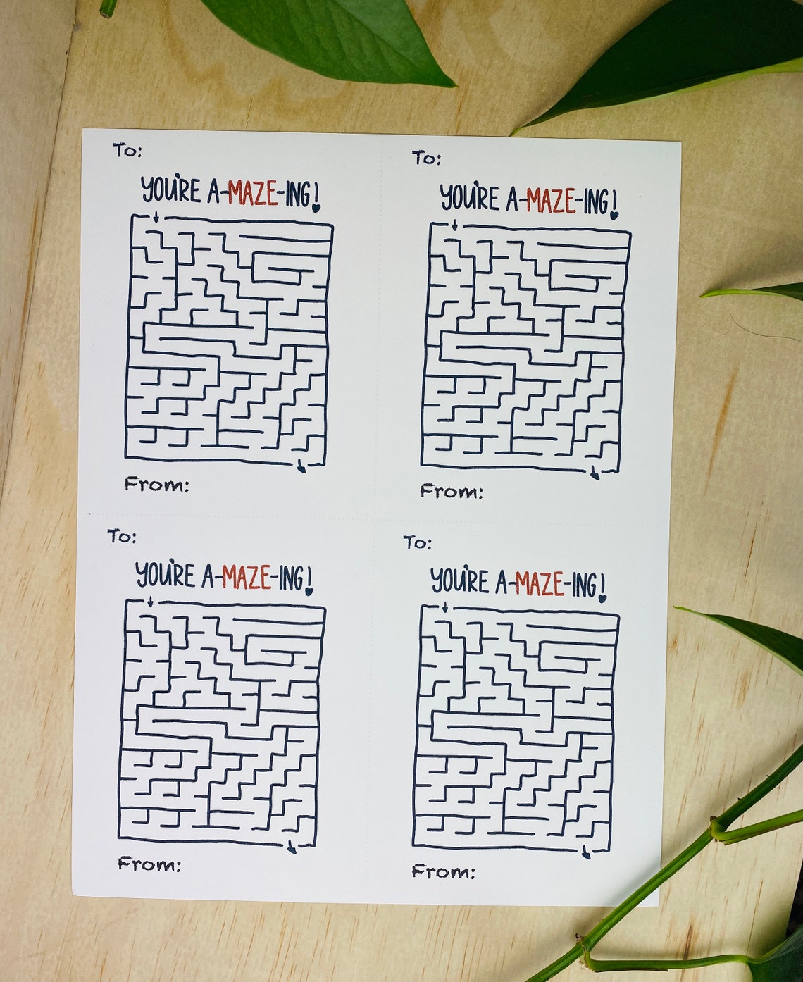 Valentines Cards Printable PDF Download Youre A-maze-ing - Etsy