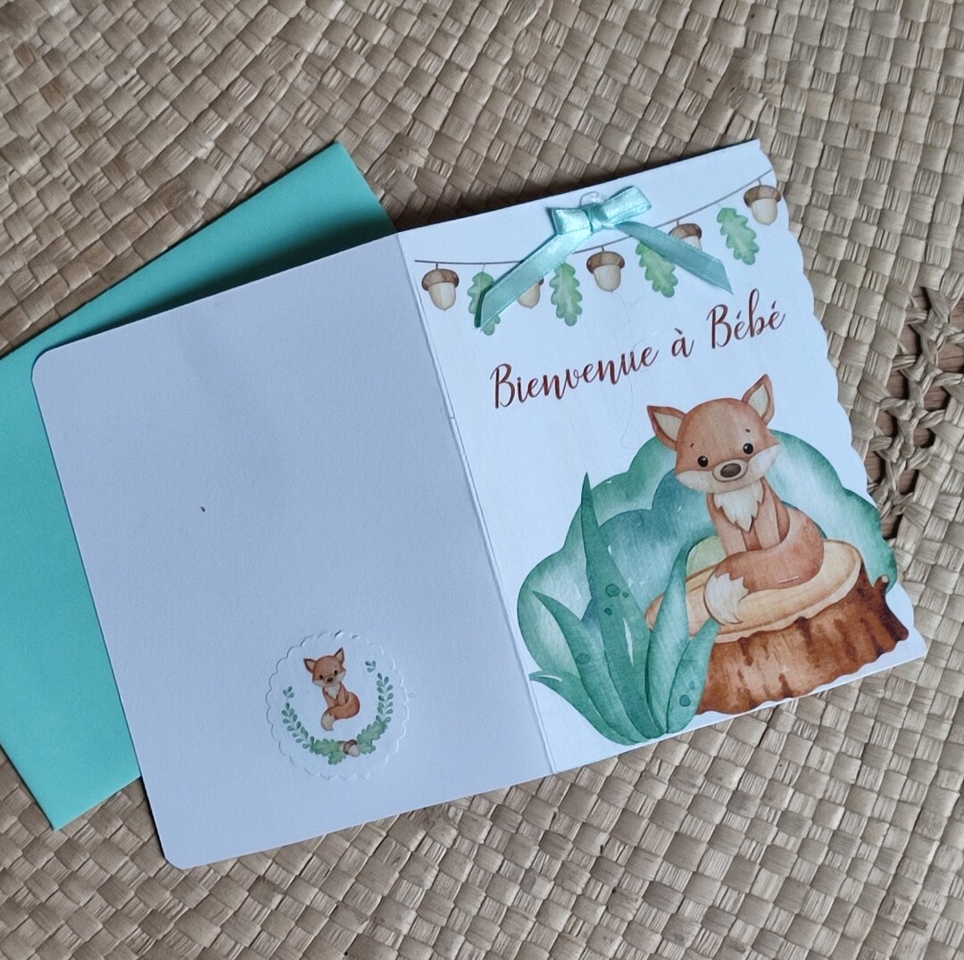 Personalized Child Birthday Card Birth Congratulations Fox or Doe Motif ...