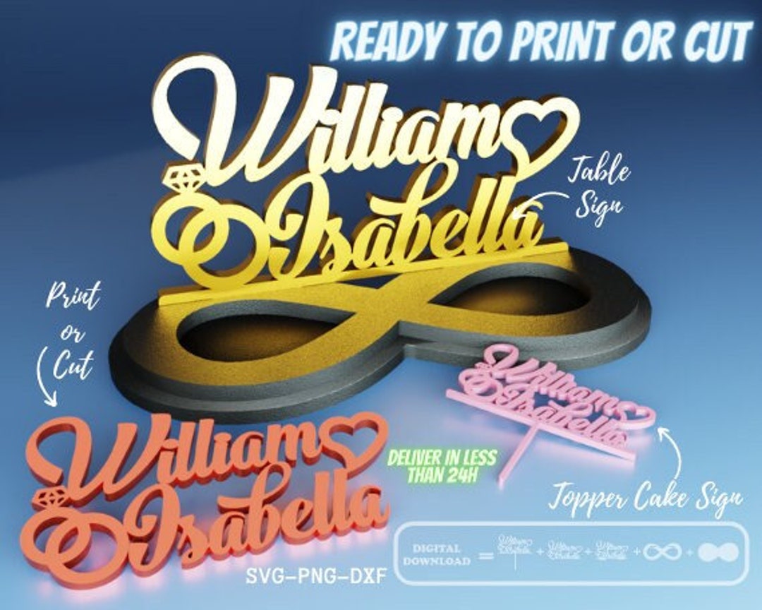 Custom Combined Names Decor - Cake Topper, Wall Art & Stand With Heart ...