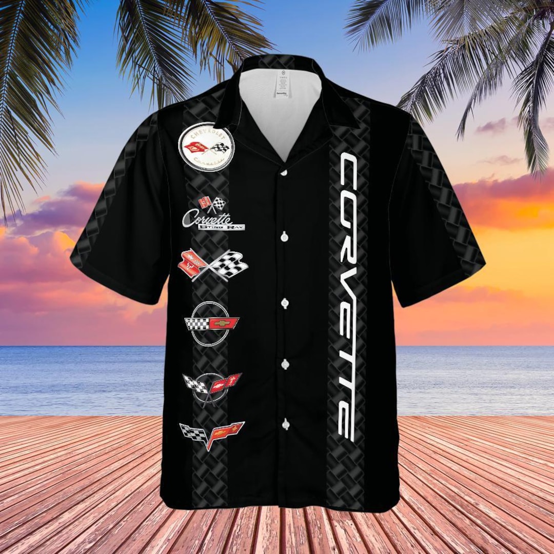 Chevy Chevrolet Corvette C1-C6 Logos Black Hawaiian Shirt for Men ...