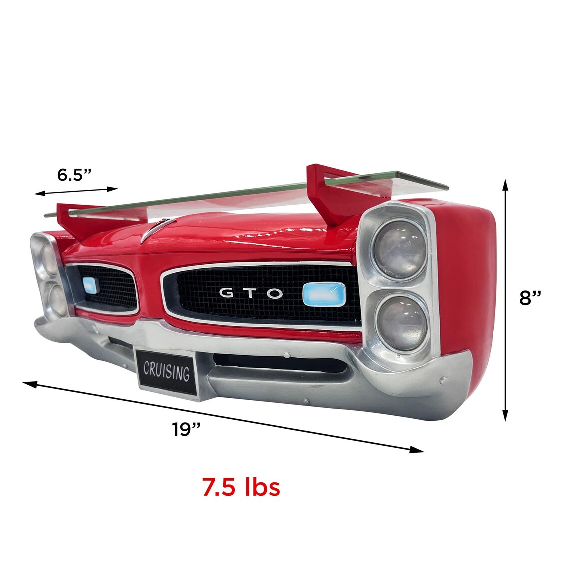 1966 Pontiac GTO Floating Wall Shelf, Red, 19.5x6.5x8 Inches, Tempered ...