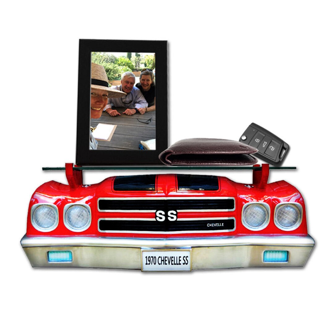 1970 Chevy Chevelle SS Floating Wall Shelf, Red With Black Stripes, 19. ...