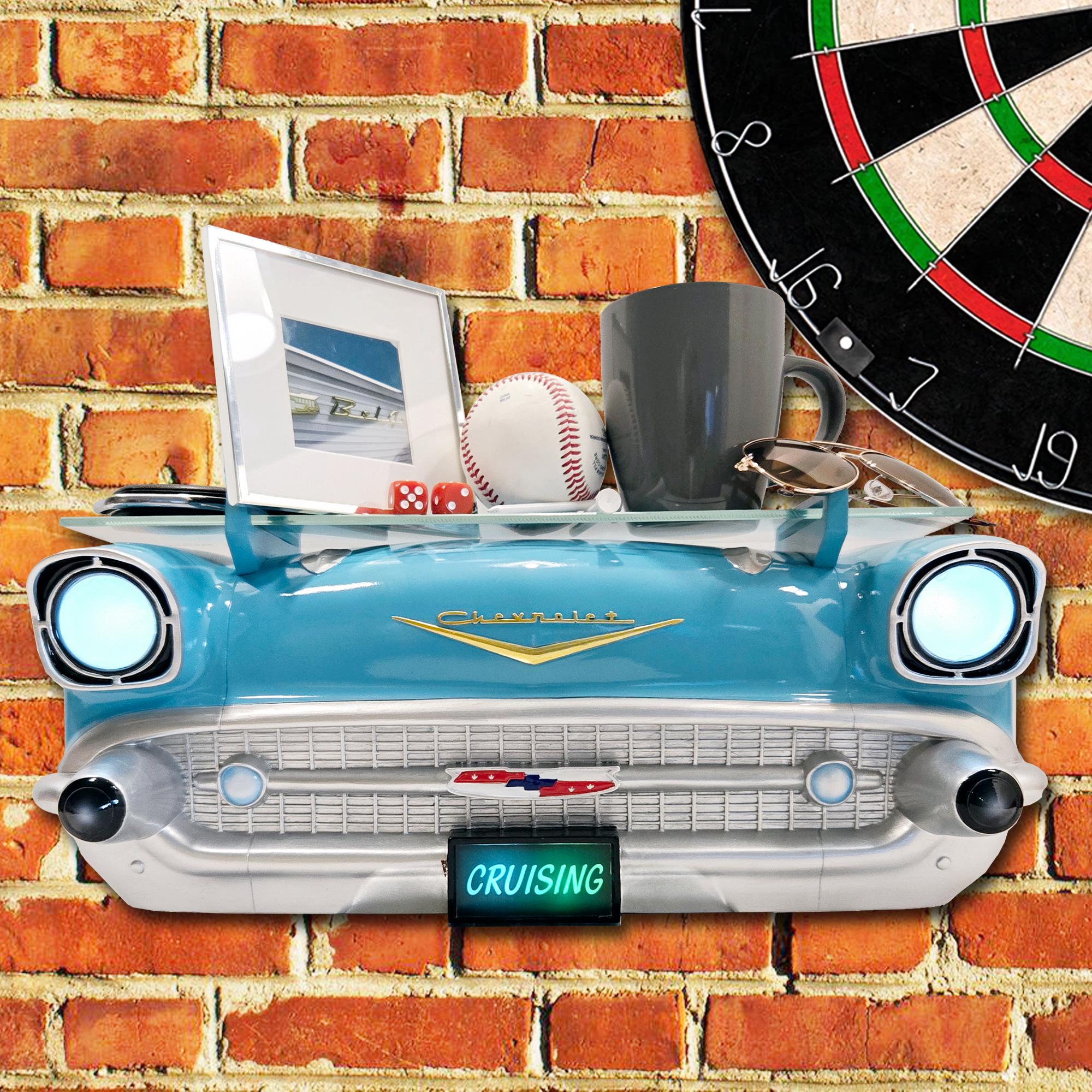 1957 Chevy Bel Air Floating Wall Shelf, Turquoise, 20x6.1x8 Inches, LED ...