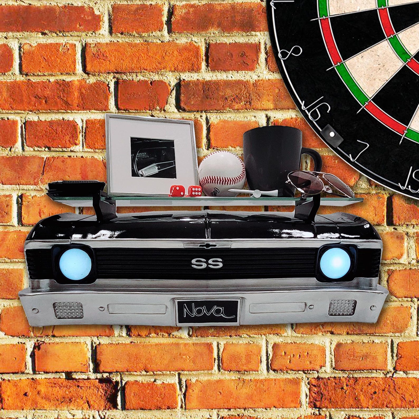 Chevrolet Nova SS Floating Wall Shelf, Black, 19.3x6.3x6.9 Inches ...