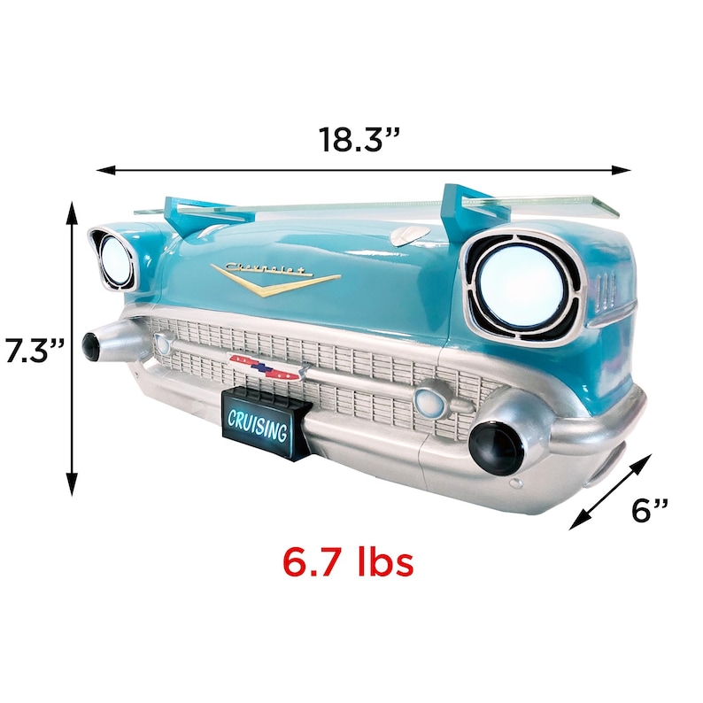 1957 Chevy Bel Air Floating Wall Shelf, Turquoise, 20x6.1x8 Inches, LED ...