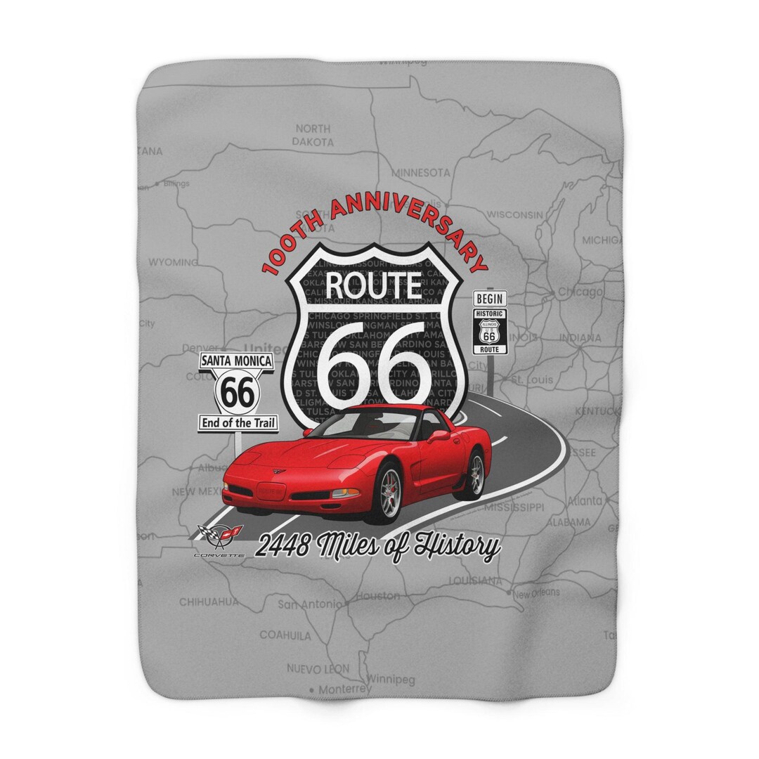 C5 Corvette Route 66 100th Anniversary Sherpa Blanket, 50 X 60 Inches ...