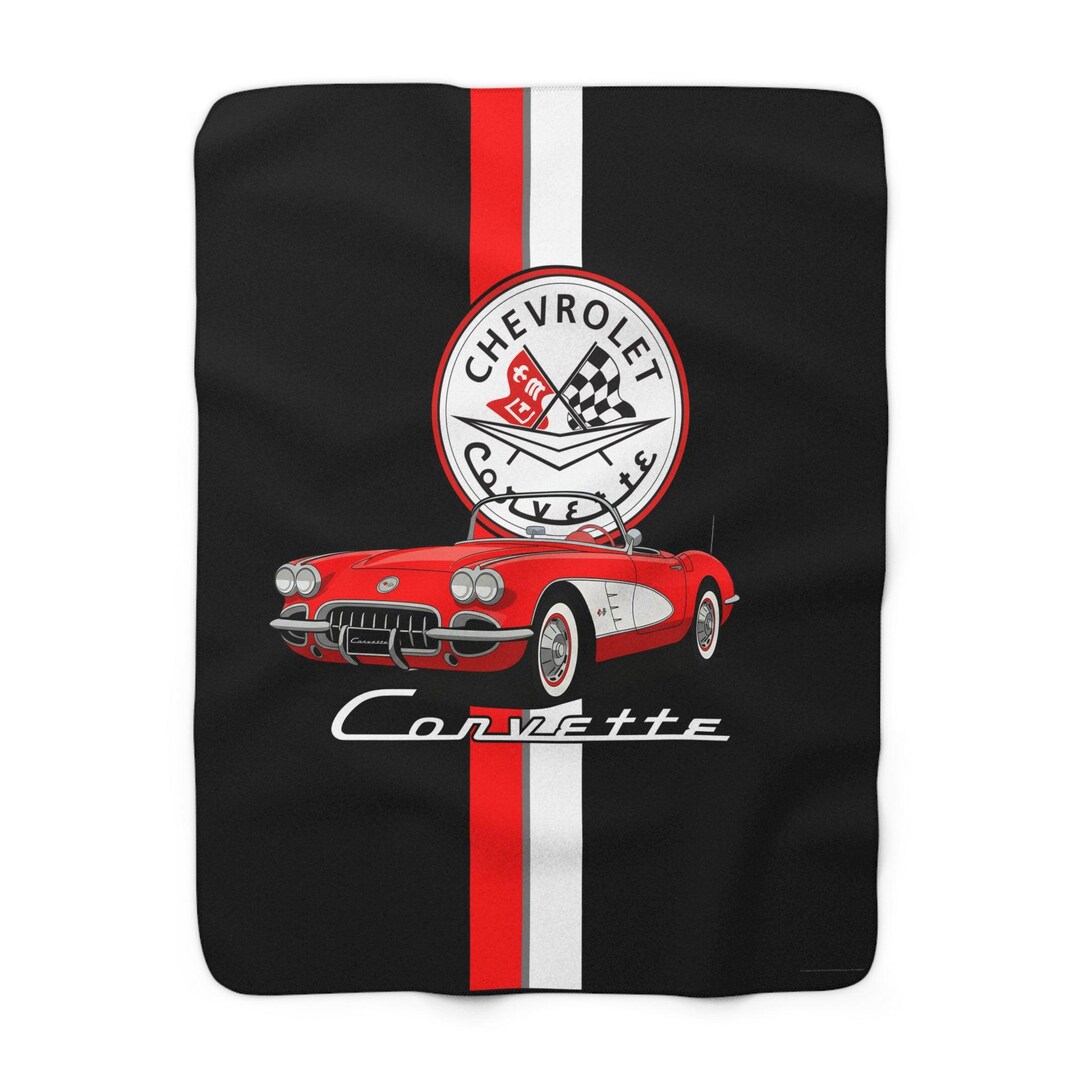 C1 Chevy Corvette Vertical Stripe Emblem Sherpa Fleece Blanket, 50 X 60 ...