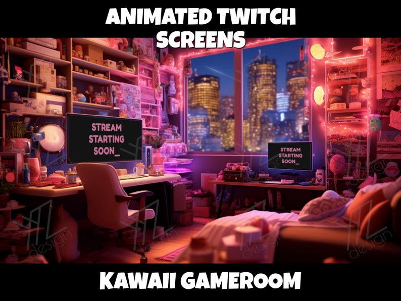 Animated Twitch Screens Kawaii Gameroom | Animated Twitch Overlay ...