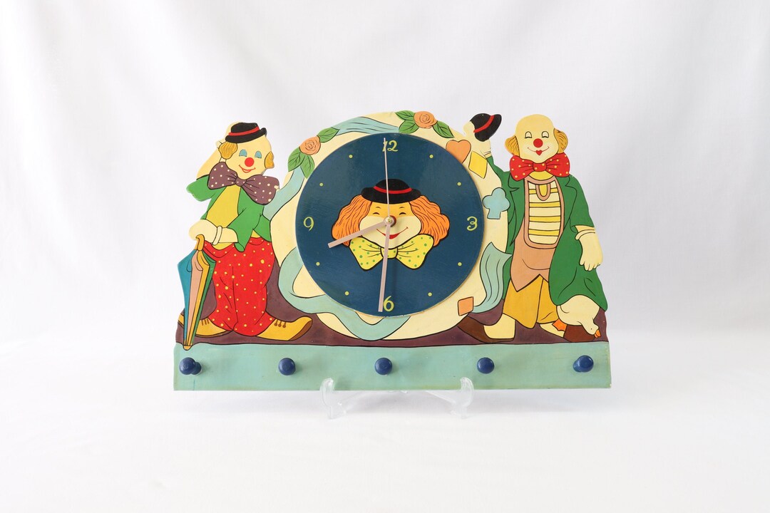 Clown Clock, Wall Hanging Clock, Clock With Hanger, Wooden Wall Clock ...