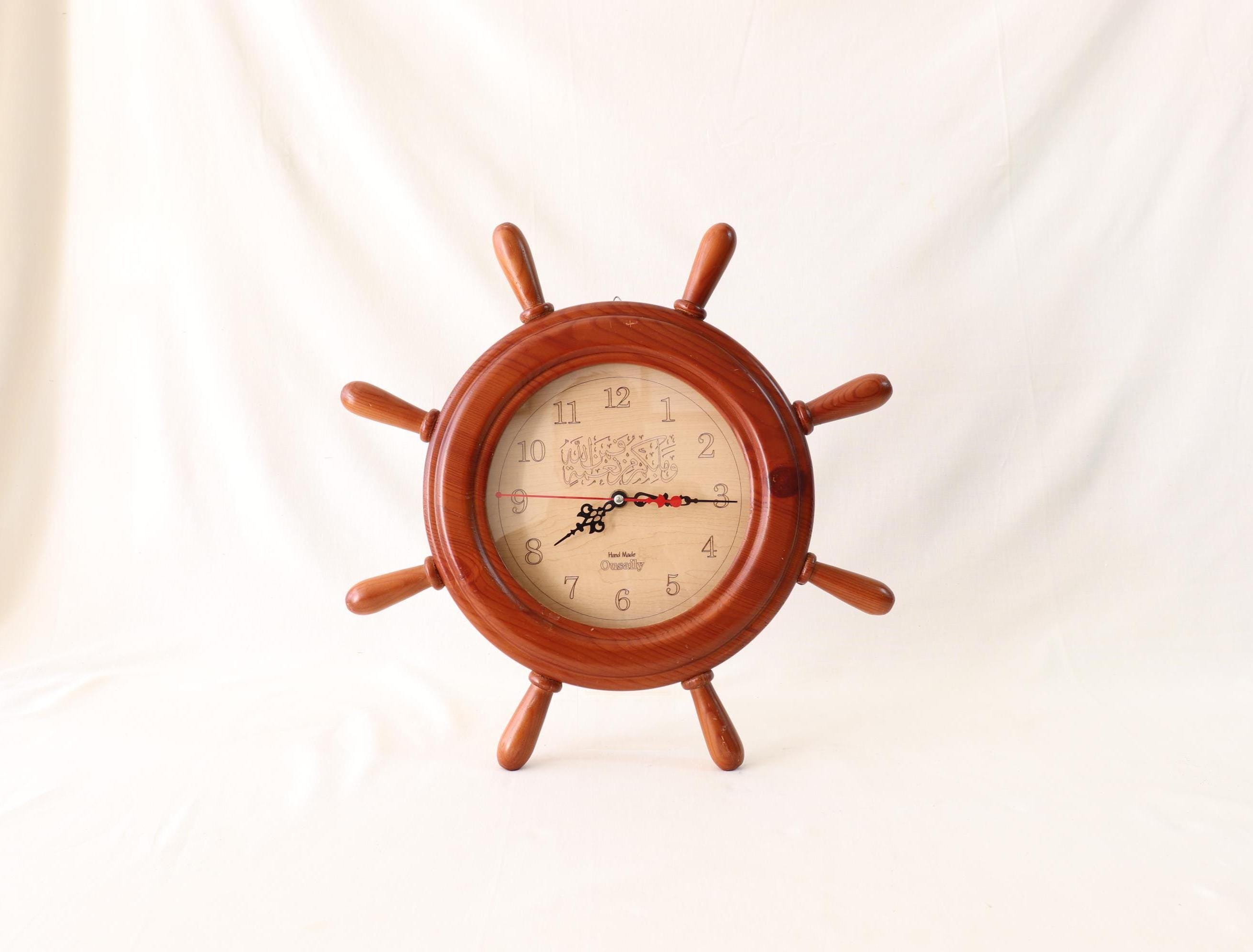 Ships Wheel Clock, Wooden Ships Wheel Clock, Nautical Clock, Nautical ...