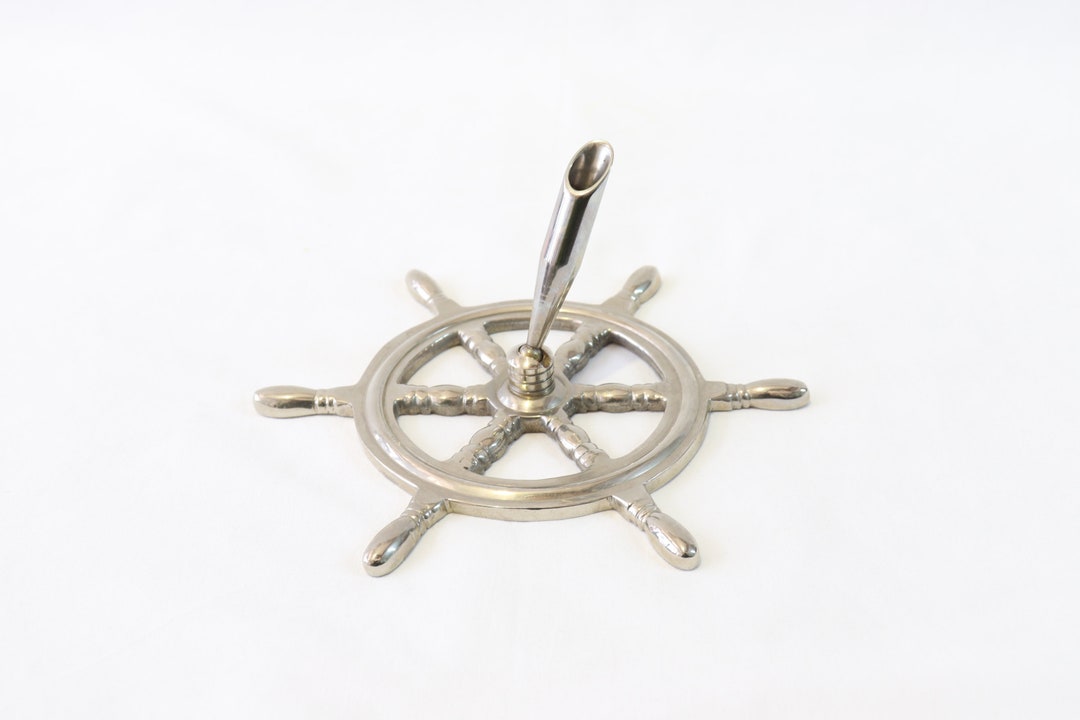 Ships Wheel Pen Holder, Silver Ships Wheel, Silver Pen Holder, Nautical ...