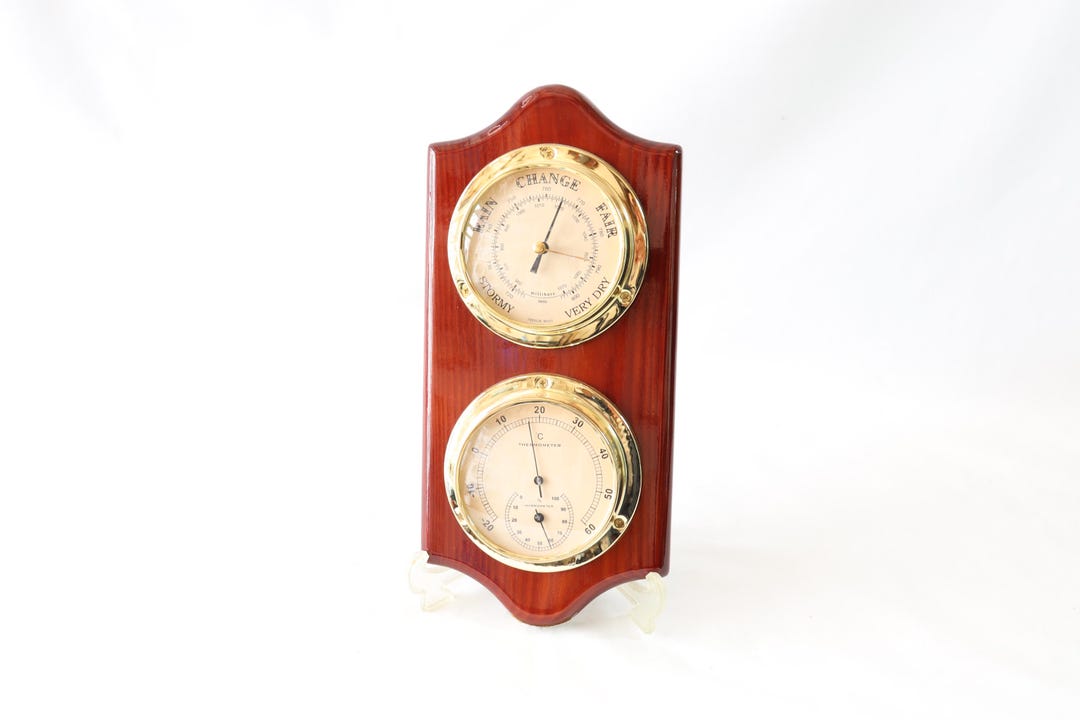Vintage Weather Station, Vintage Wooden Thermometer, Vintage Barometer ...