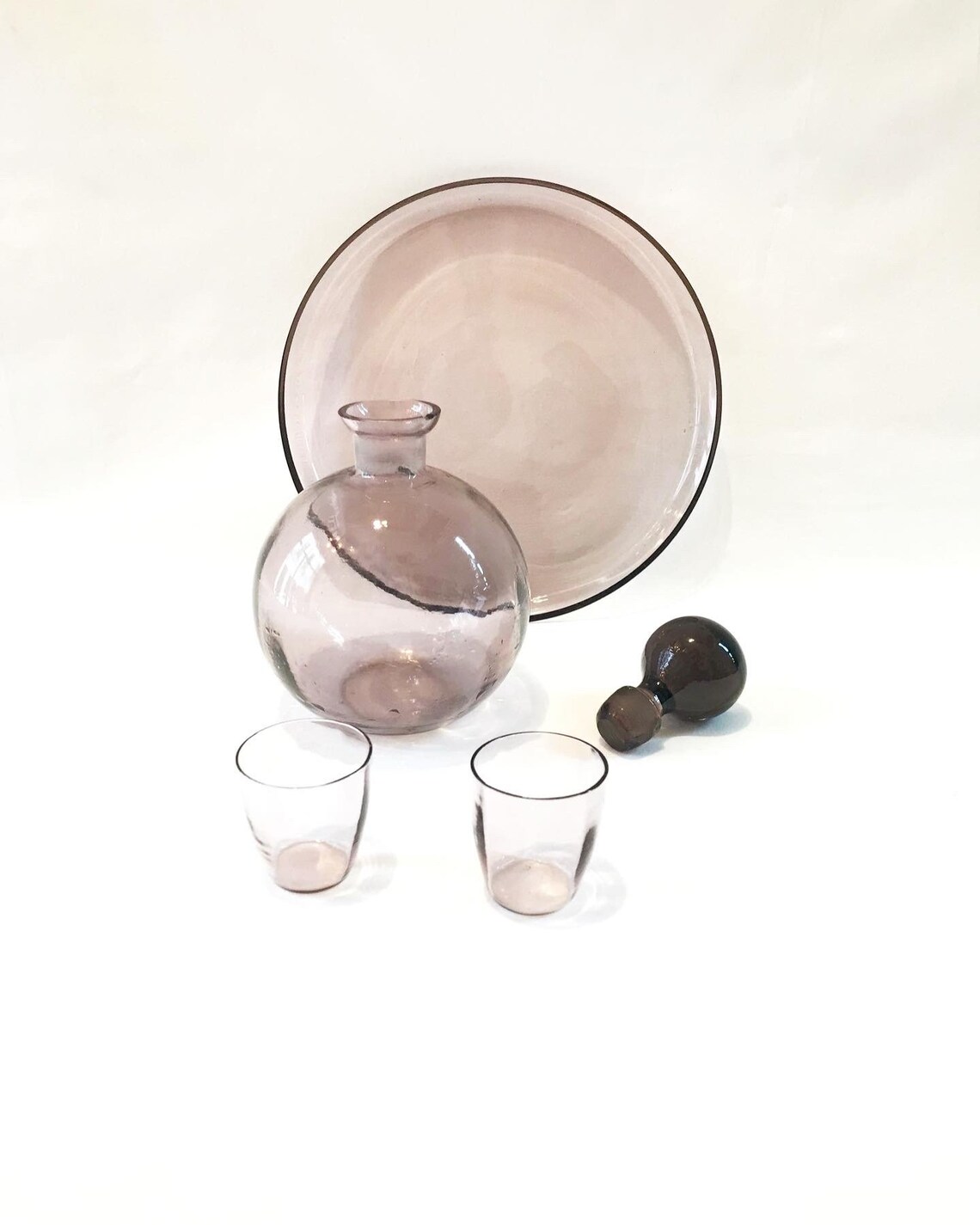 Purple Glass Decanter Set, Decanter With Shot Glasses and Tray, Vintage ...