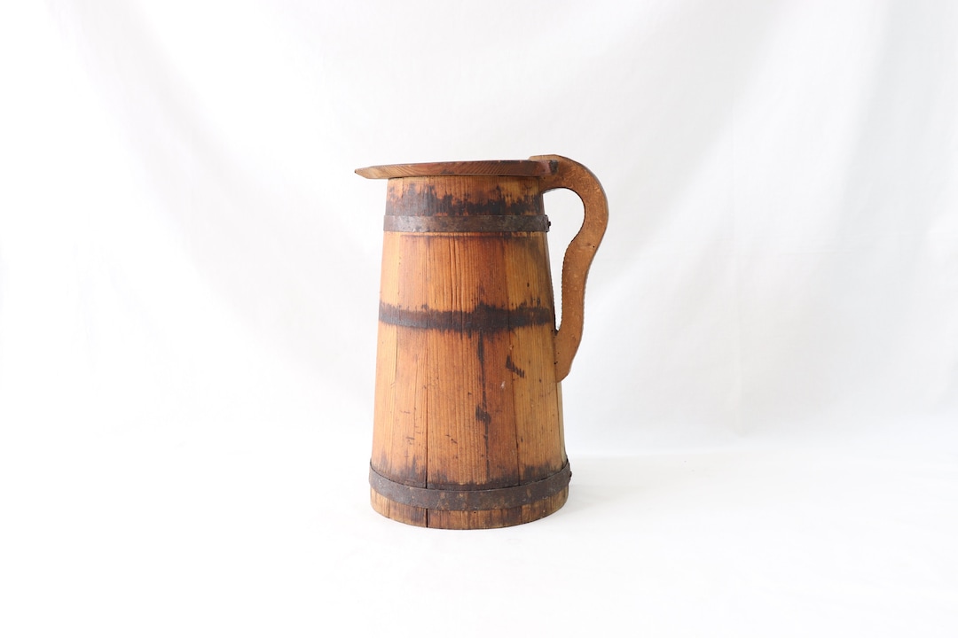 Primitive Wooden Tankard, Antique Wooden Pitcher, Milk Tankard, Milk ...