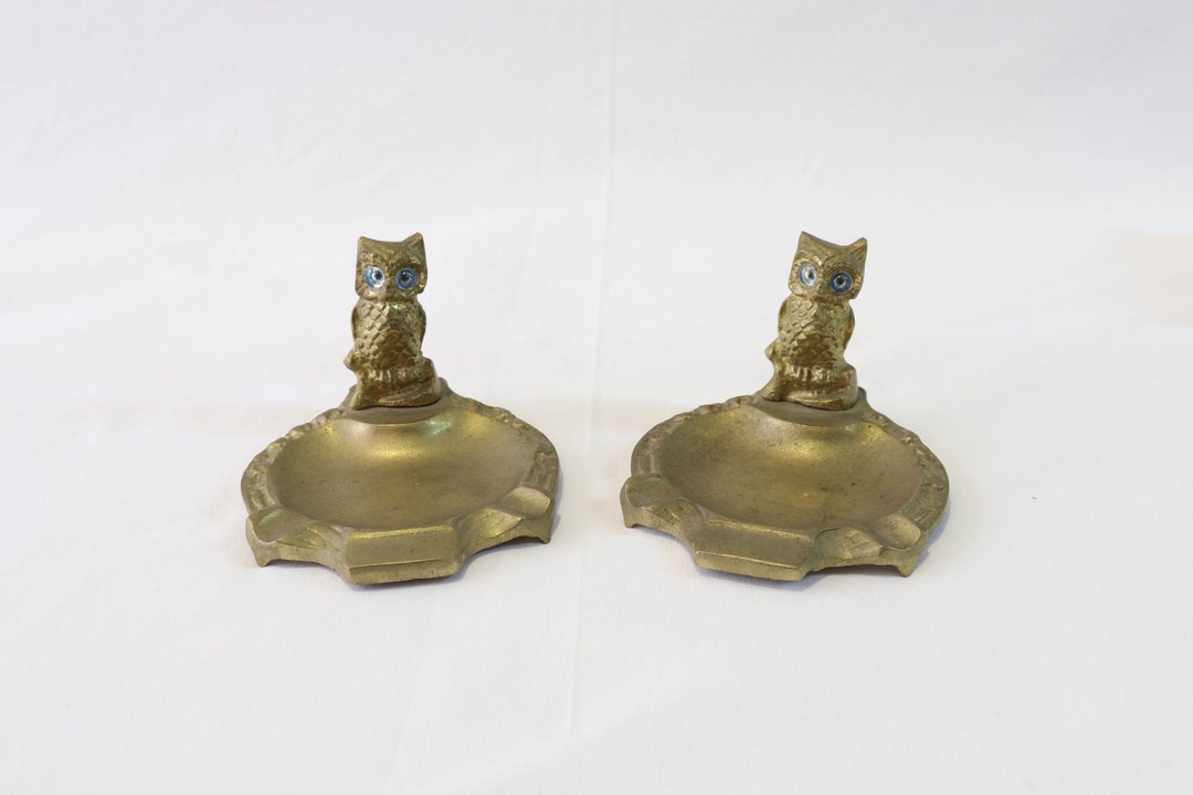 Vintage Ashtray Set, Brass Ashtray Set, Owl Ashtrays, Vintage Smoking ...
