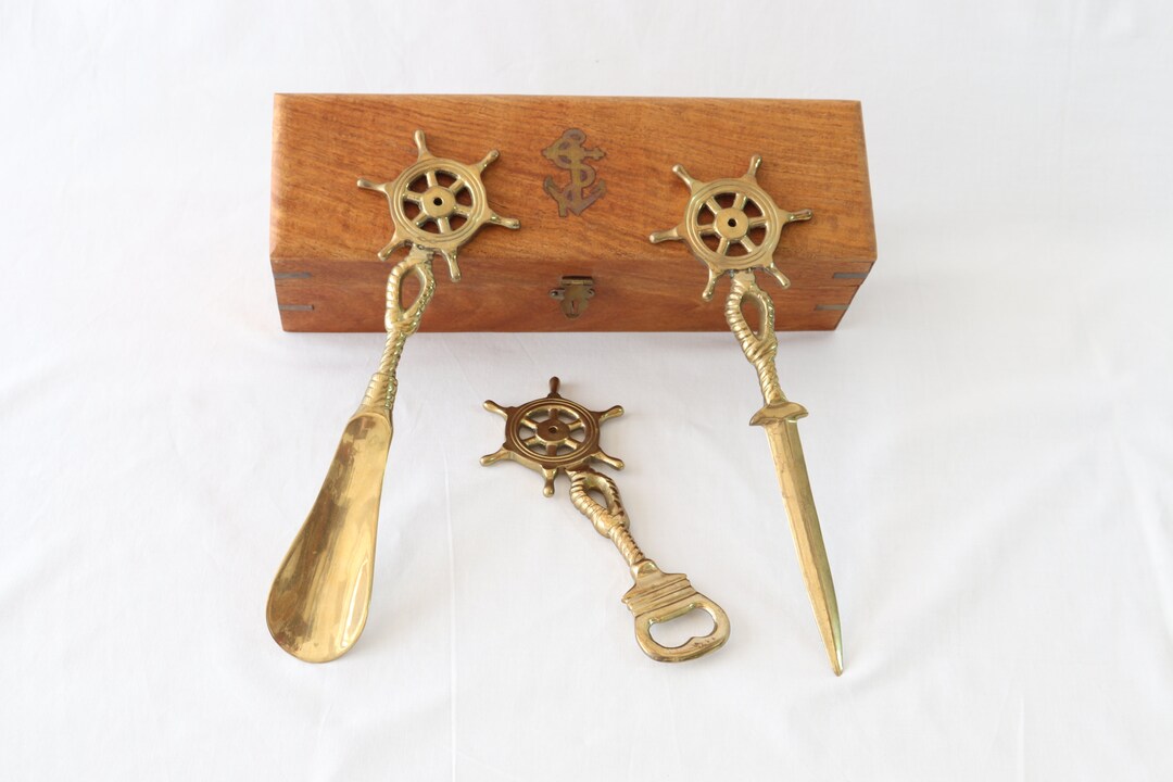 Vintage Desk Set, Brass Desk Set, Nautical Desk Accessories, Letter ...