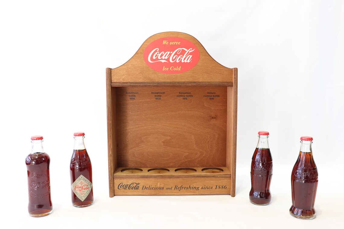 Buy Vintage Coca Cola Bottles With Wooden Display Stand Coca Cola ...