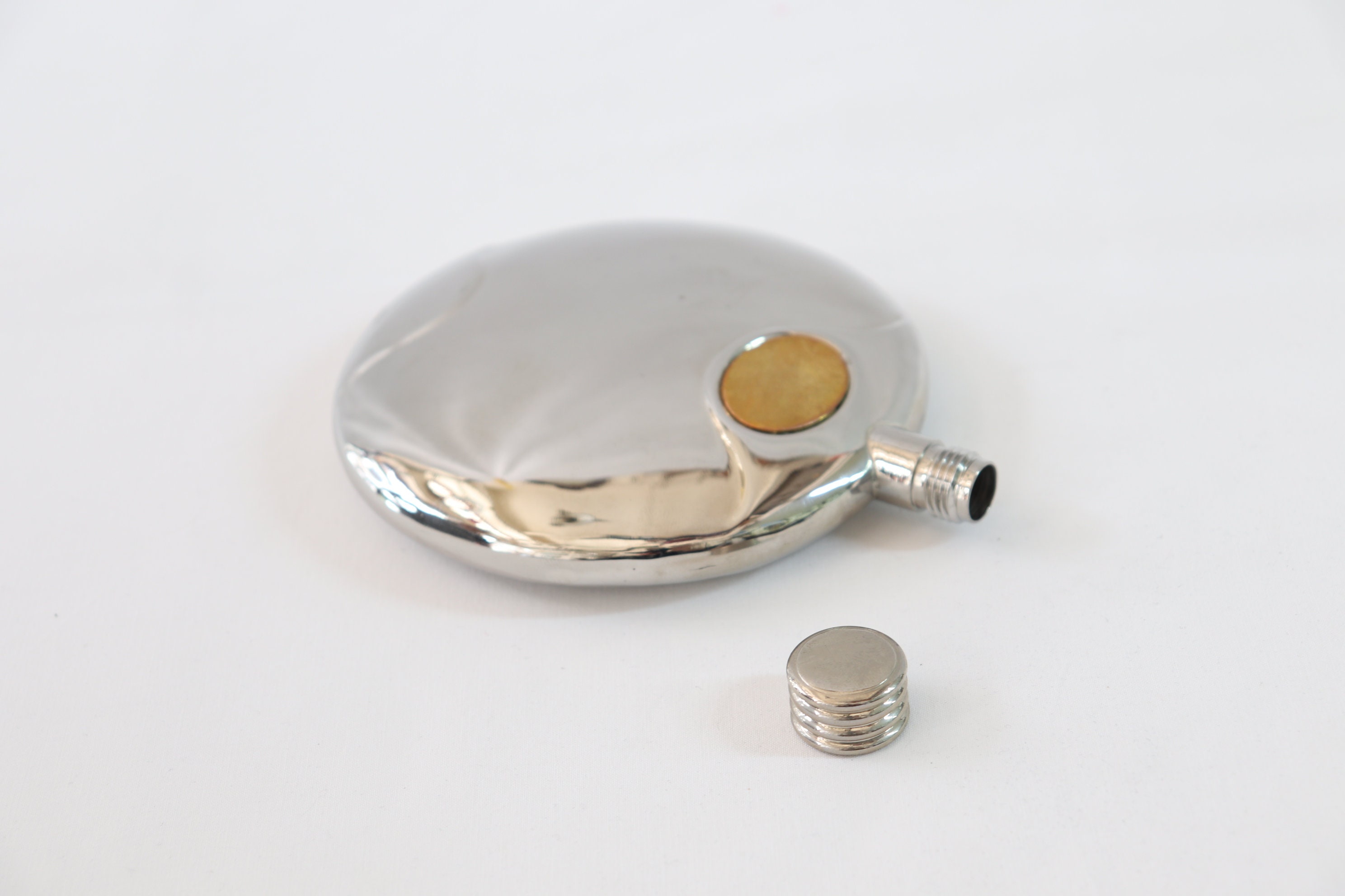 Vintage Hip Flask, Silver Hip Flask, Pocket Hip Flask, Round Hip Flask ...