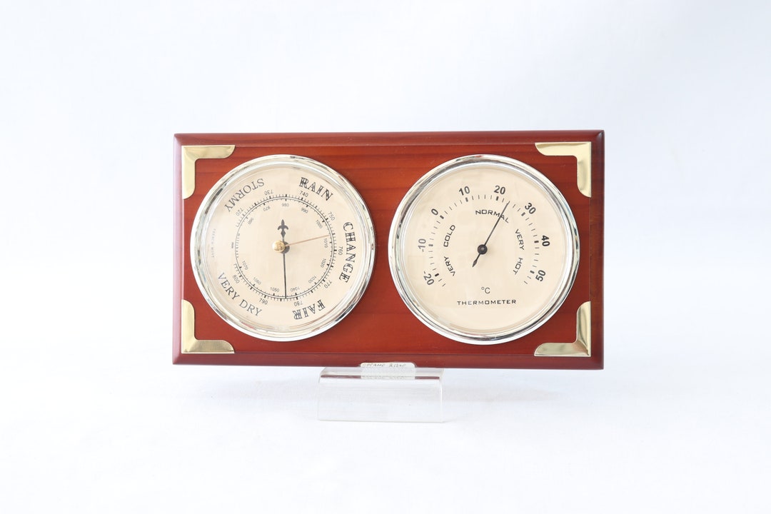 Wooden Weather Station, Vintage Thermometer, Wall Thermometer, Vintage ...