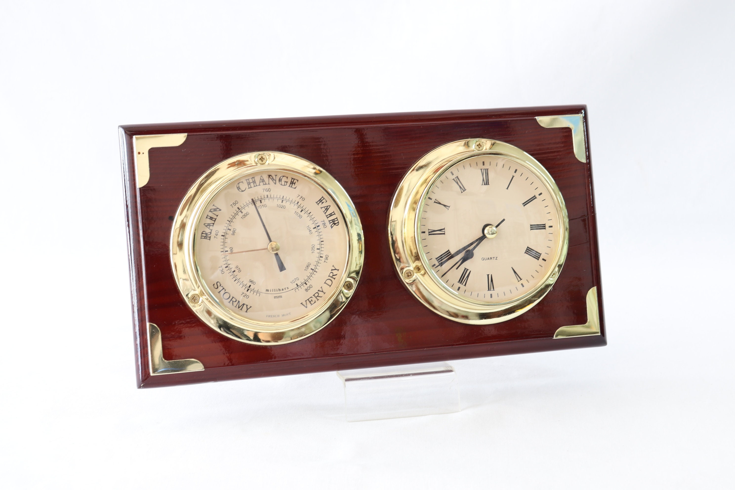 Vintage Barometer Clock, Vintage Wooden Wall Clock, Barometer Weather ...