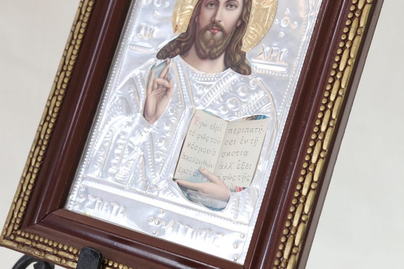Jesus Christ Icon, Handmade Jesus Icon, Silver Jesus Icon, Wooden Frame ...