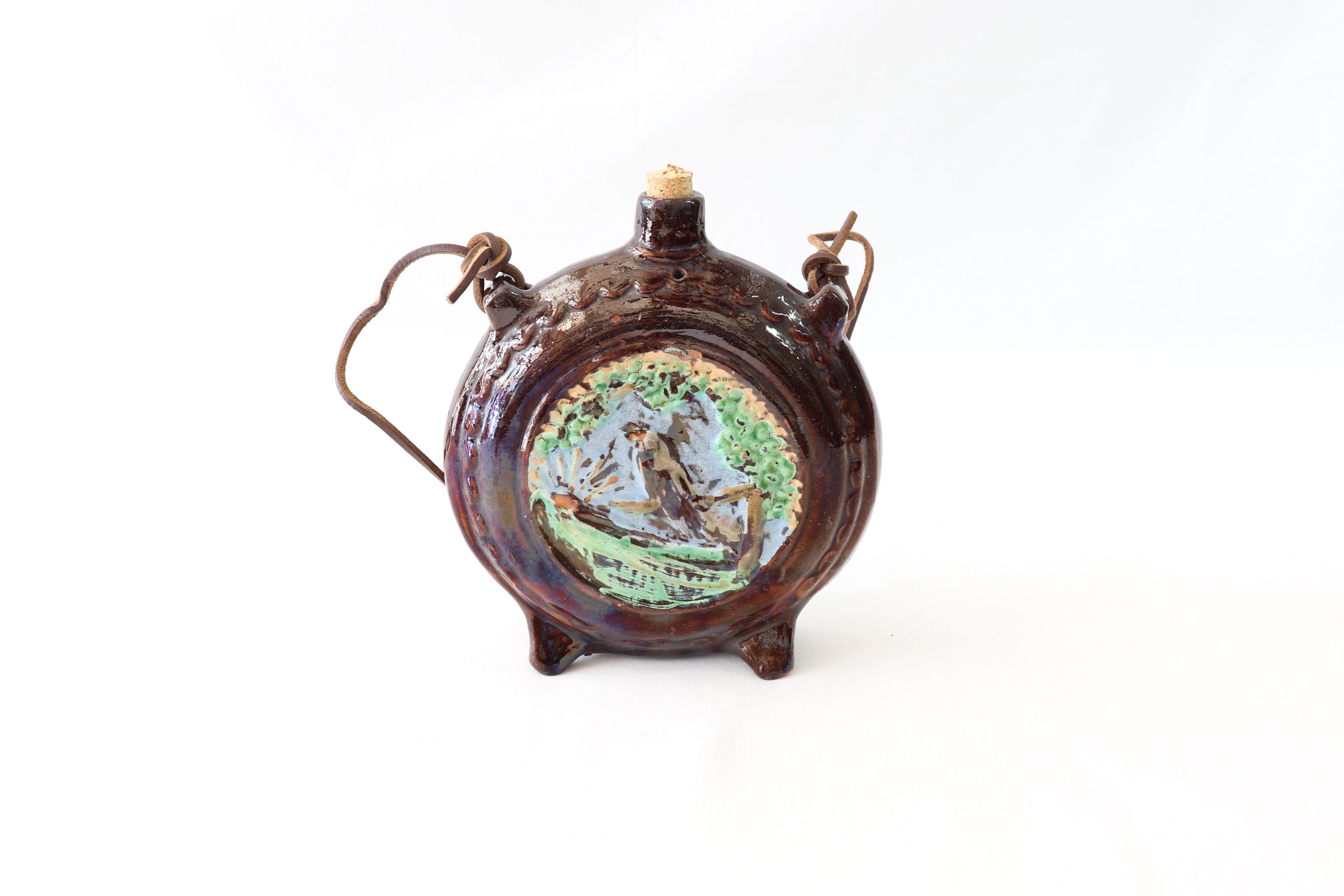 Antique Ceramic Flask, Hand Painted Flask, Decorative Flask, Hungarian ...