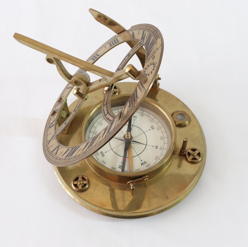 Sundial Compass With Wooden Box, Brass Sundial, Nautical Sundial ...
