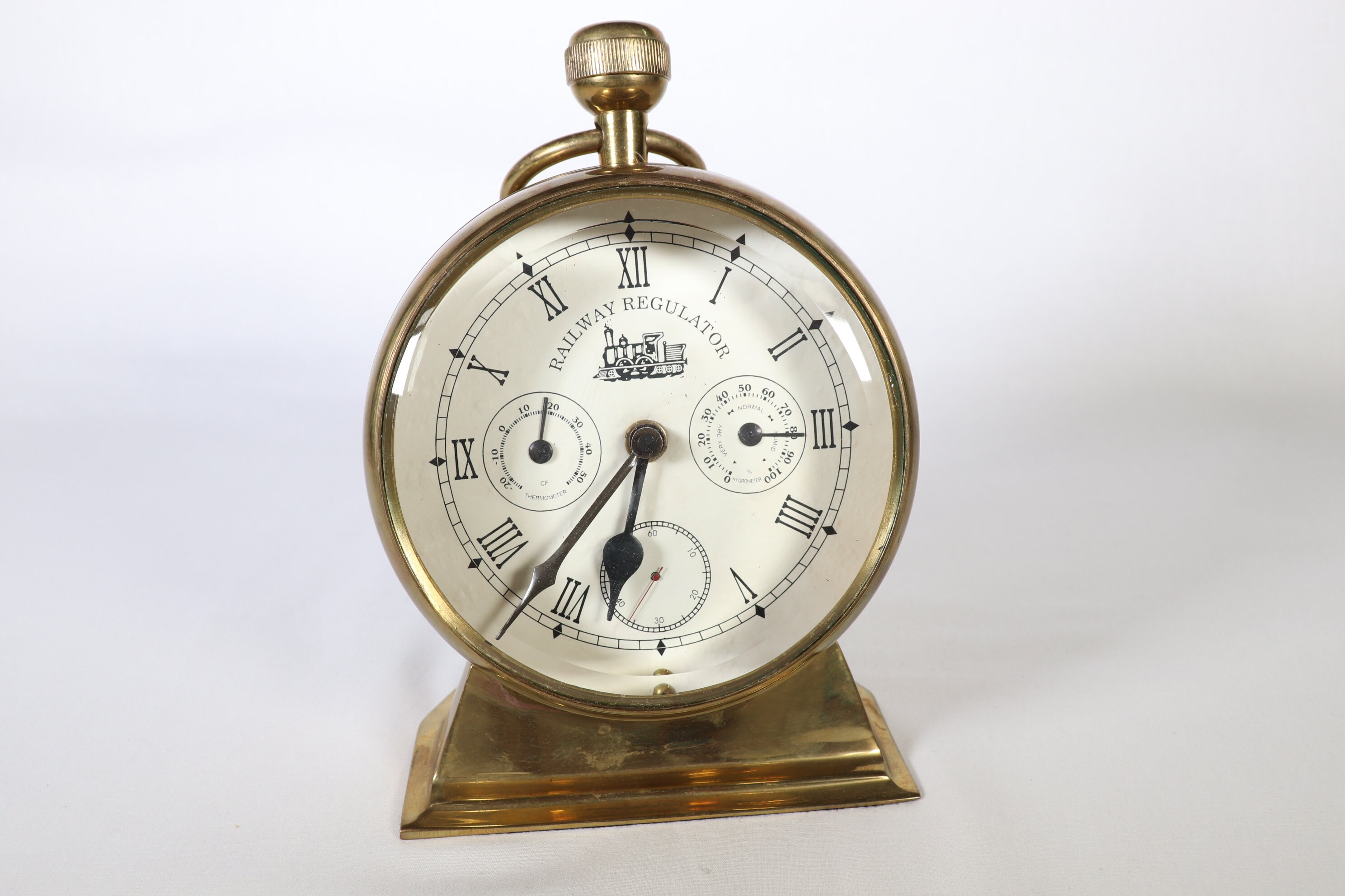 Vintage Weather Station Clock, Vintage Brass Table Clock, Vintage Desk ...