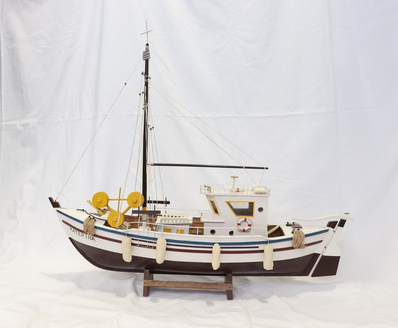 Vintage Wooden Handmade Fishing Boat Model, Wooden Handmade Ship Model ...
