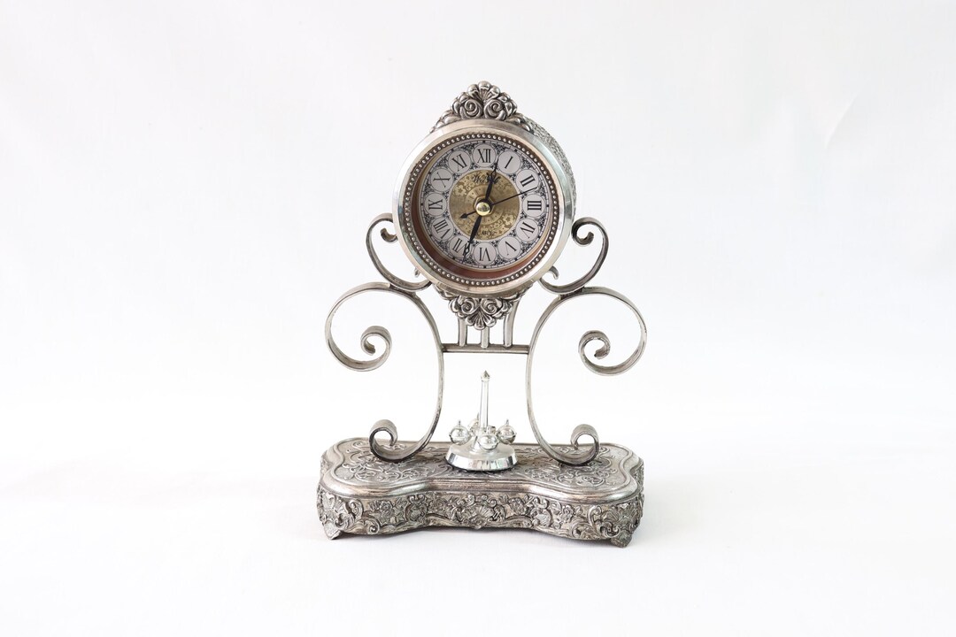 Vintage Table Clock, Silver Table Clock, Classical Table Clock, Music ...
