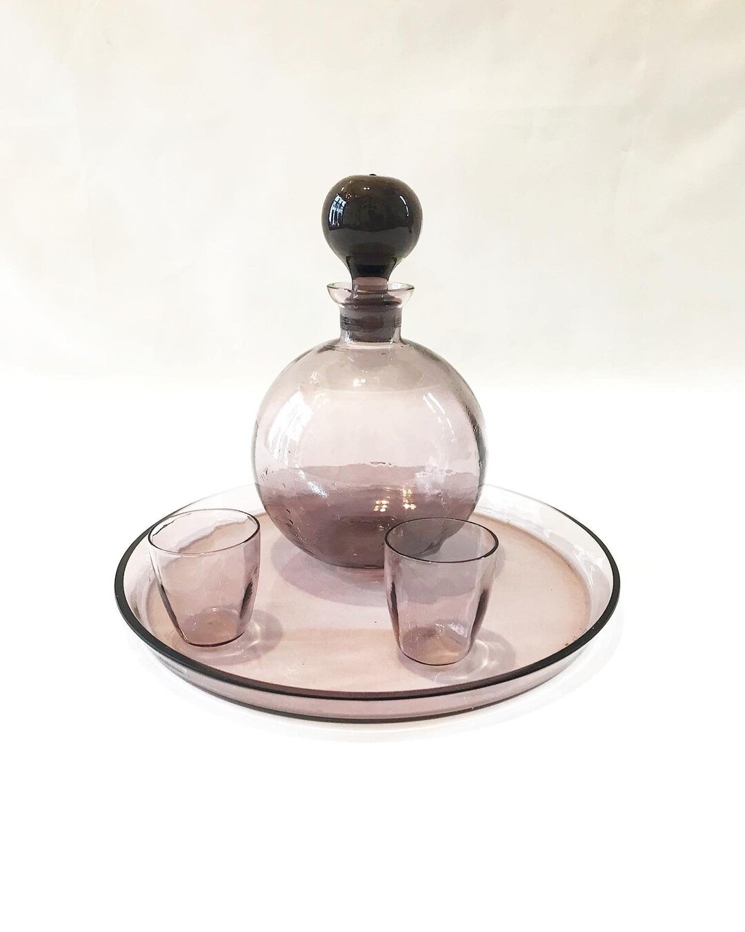 Purple Glass Decanter Set, Decanter With Shot Glasses and Tray, Vintage ...