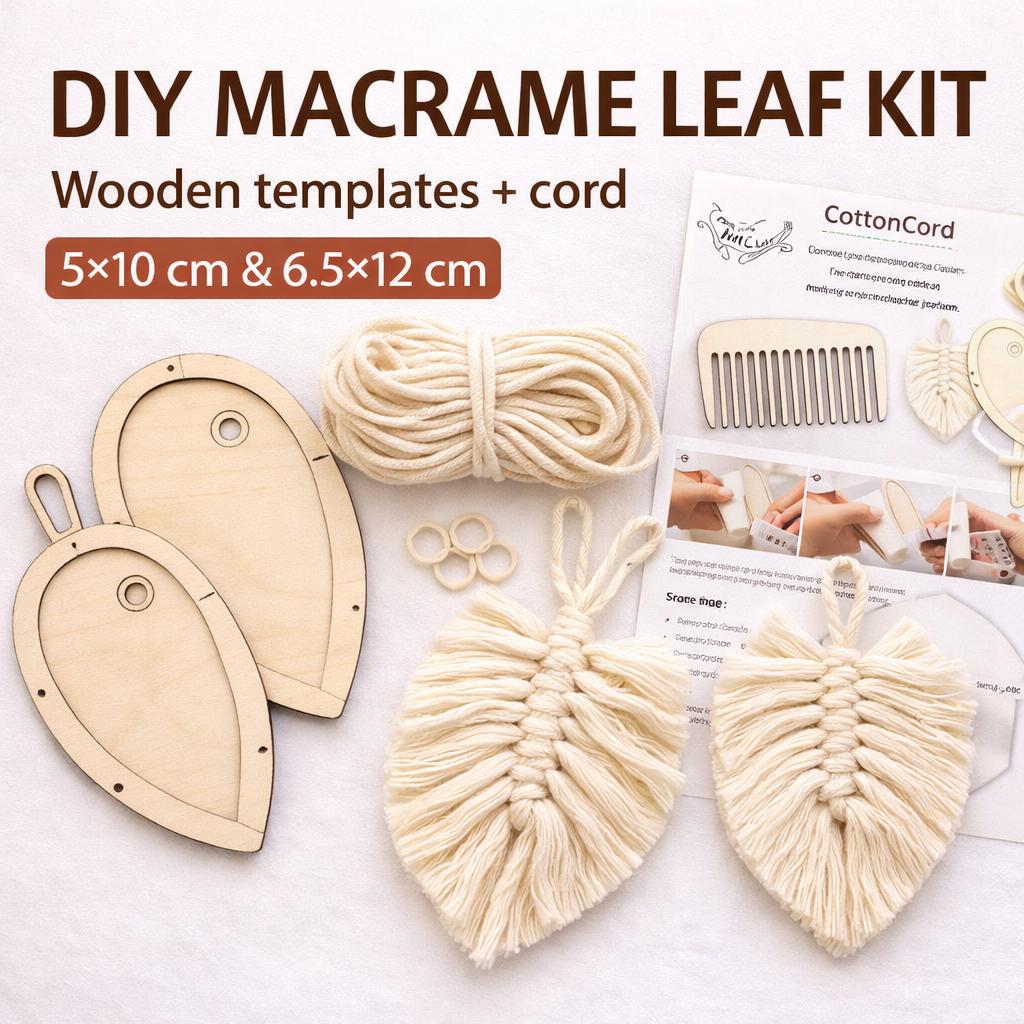DIY Macrame Leaf Kit – Wooden Templates 5x10 Cm & 6.5x12 Cm, Macrame ...