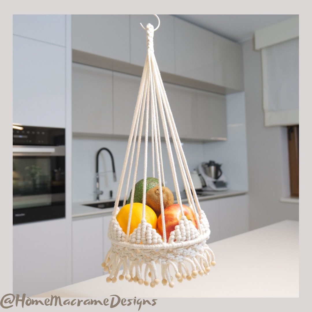 Handmade Macrame Hanging Fruit Basket, Cotton Rope Decor - Etsy