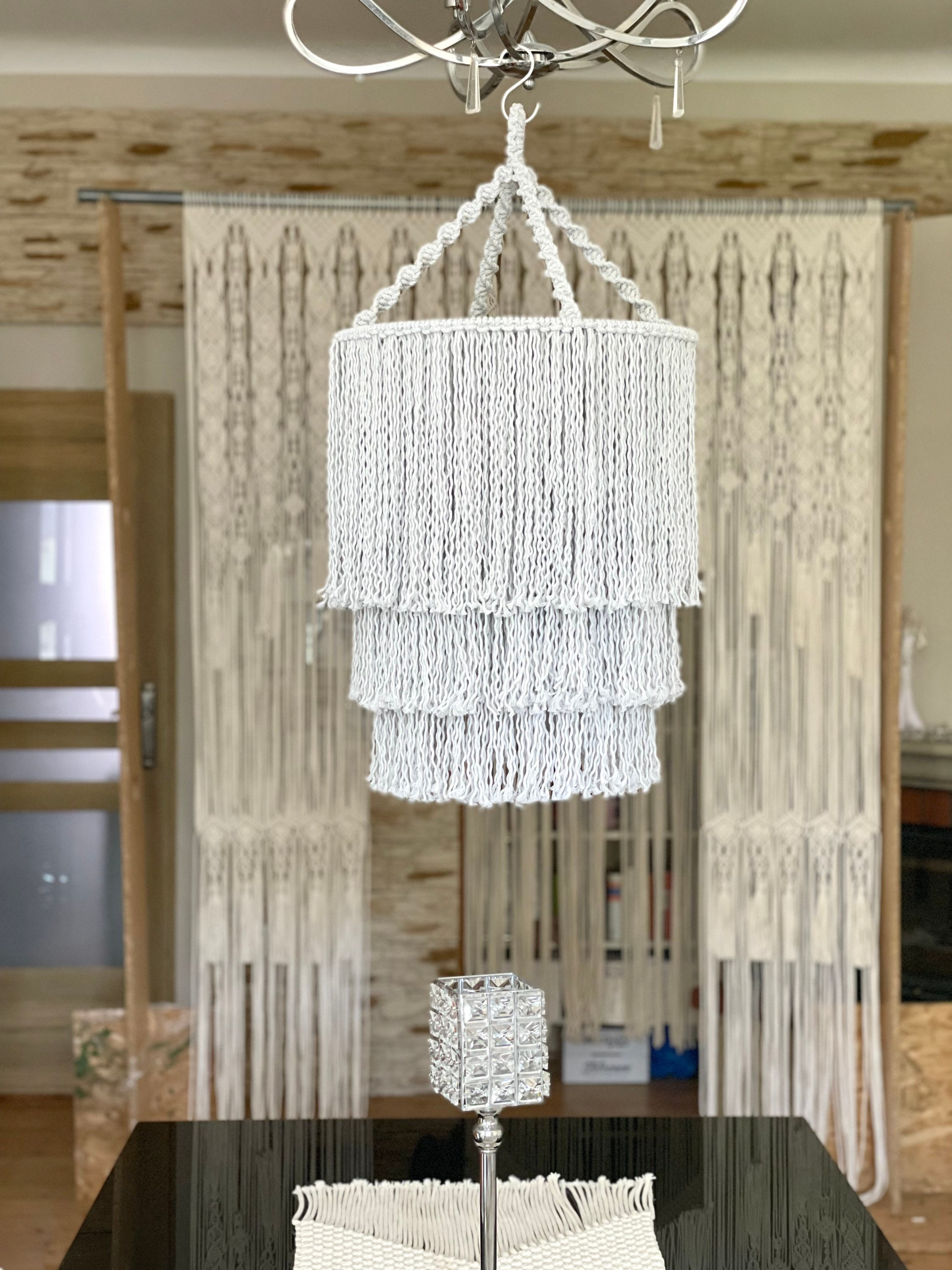 Lampshade Lampshade Macrame Boho Light Fringe Chandelier - Etsy