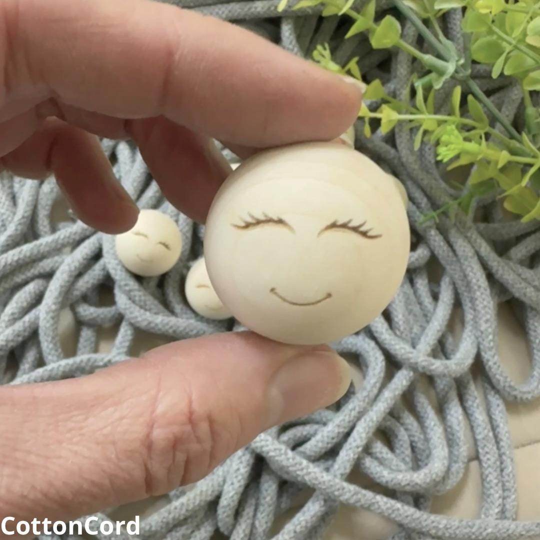 Set of 5 Beads, Smiley Heads for Angel, Dolls B4, Engraved Wooden Beads ...