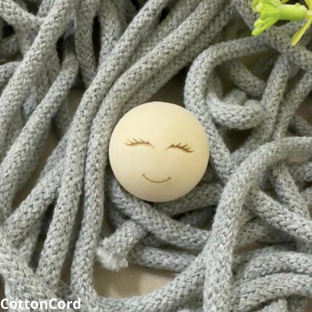Set of 5 Beads, Smiley Heads for Angel, Dolls B4, Engraved Wooden Beads ...