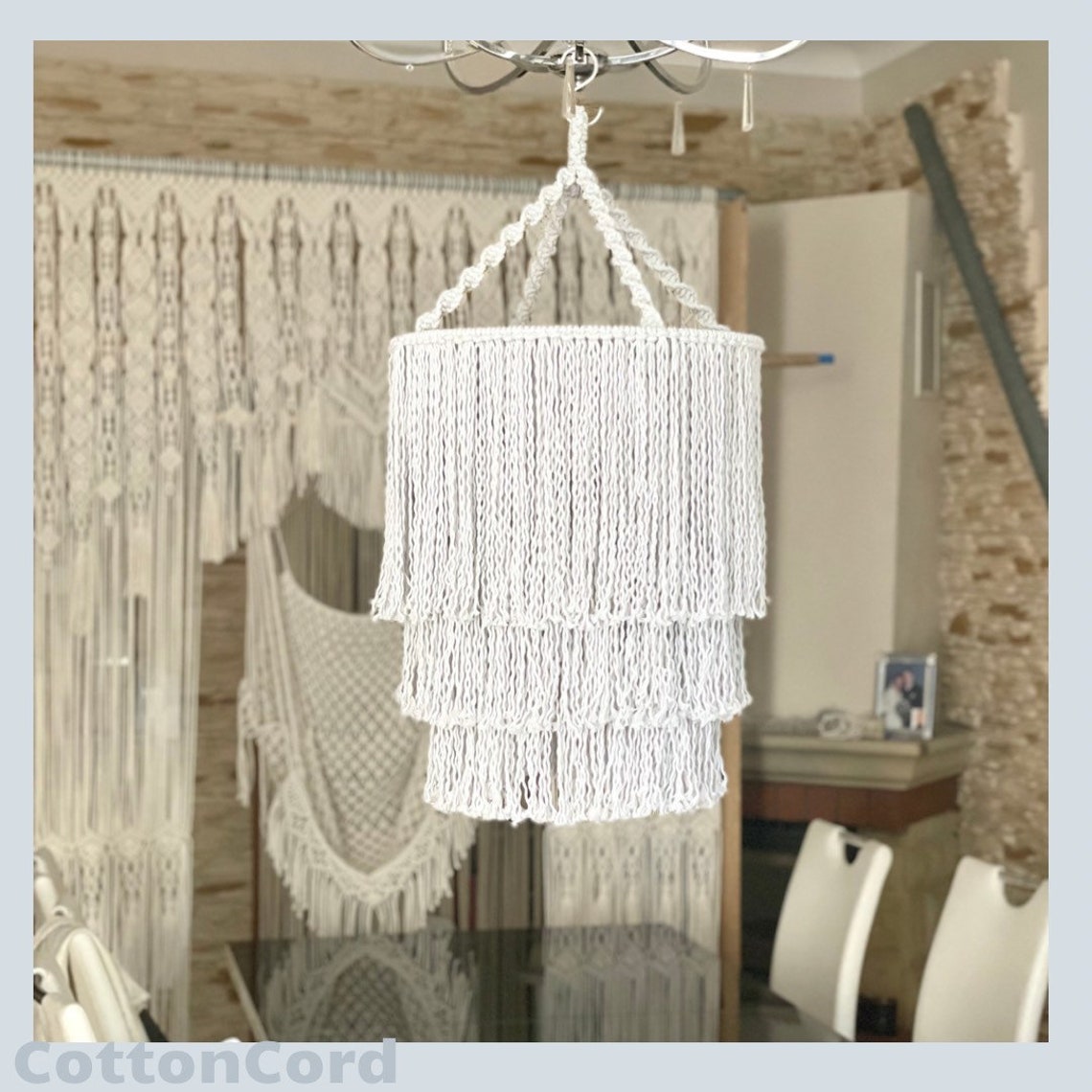 Lampshade Lampshade Macrame Boho Light Fringe Chandelier - Etsy